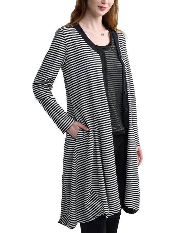 LUUKAA Elonie Striped Balloon Jacket With V-neck - Black Strip