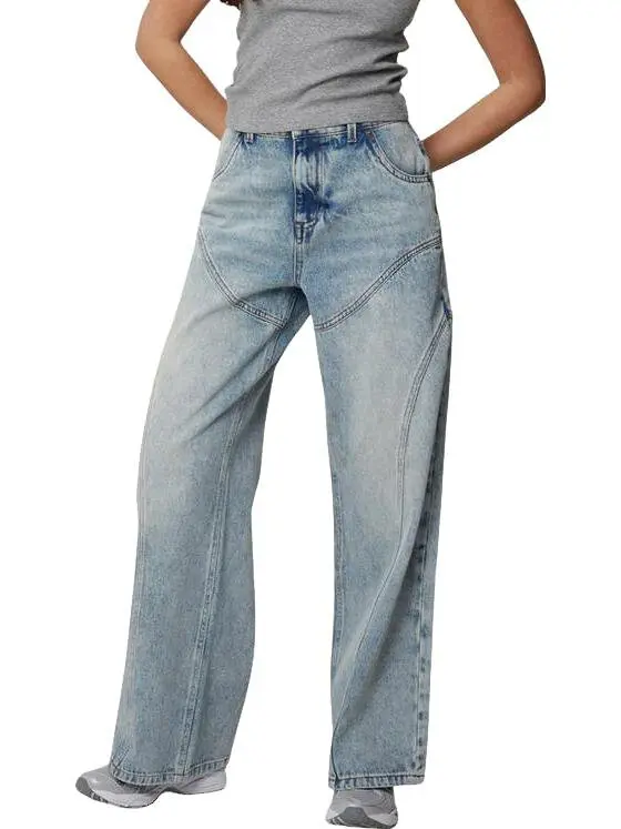 GOOD FOR NOTHING Denim Suture Wide Leg Jeans - Blue