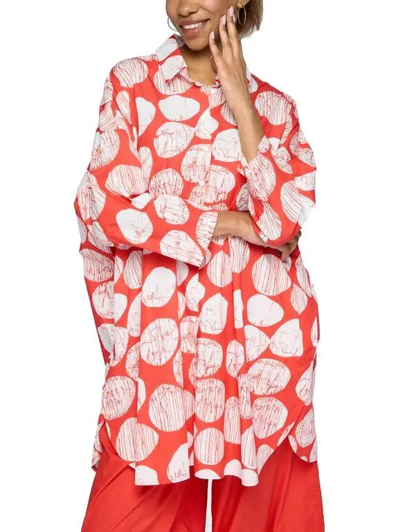 LUUKAA Niva Printed Cotton Poplin Tunic Shirt - Mandarin Print