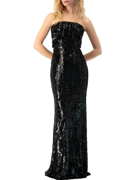 IVONNE Strapless Sequin Column Gown - Black