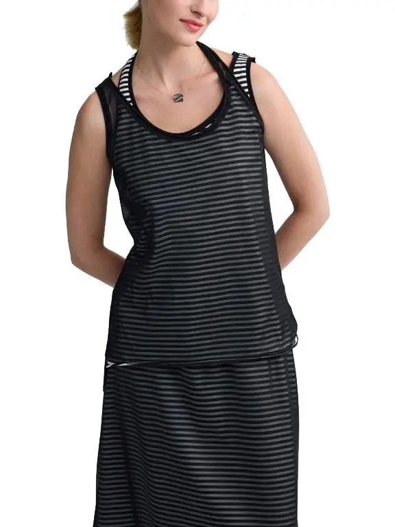LUUKAA Rivka Striped Mesh And Cotton Jersey Sleeveless Top - Black Strip