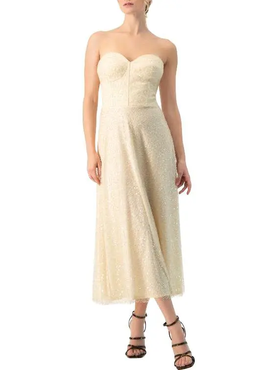 IVONNE Strapless Sequin Bustier Midi Dress - Beige