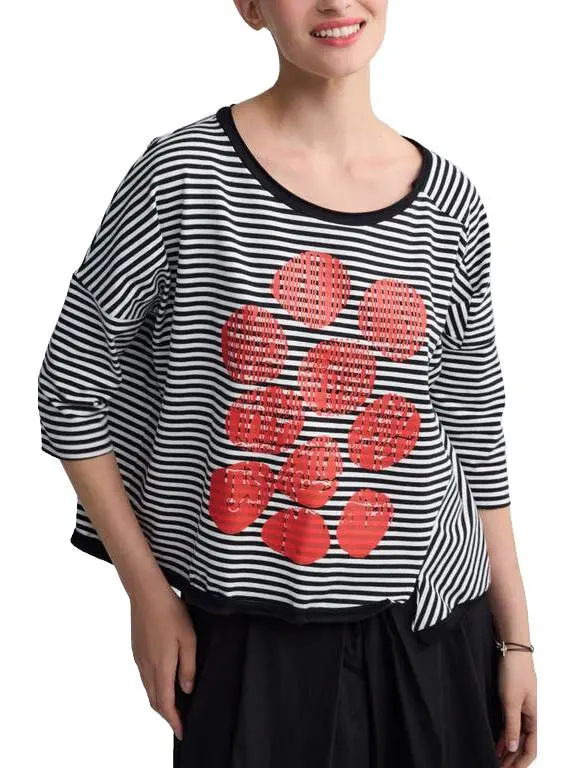 LUUKAA Tessa Striped Jersey Top With Graphic Detail - Black Strip