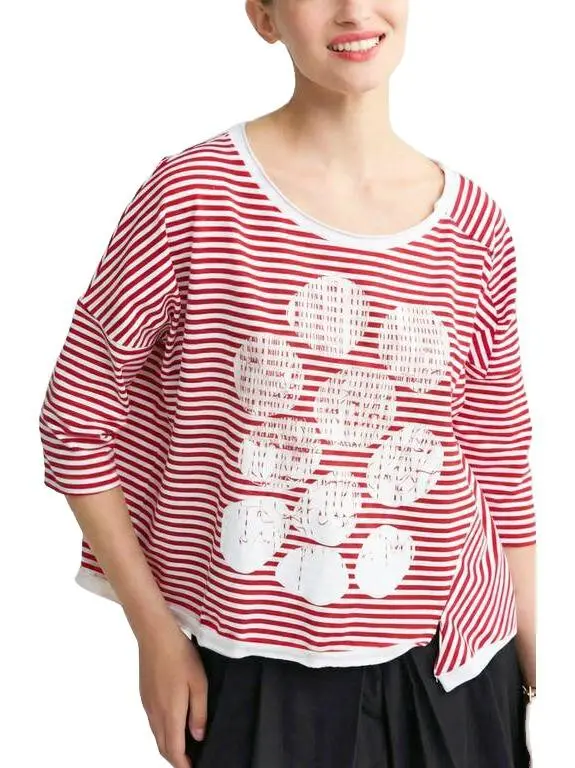 LUUKAA Tessa Striped Jersey Top With Graphic Detail - Mandarin Strip