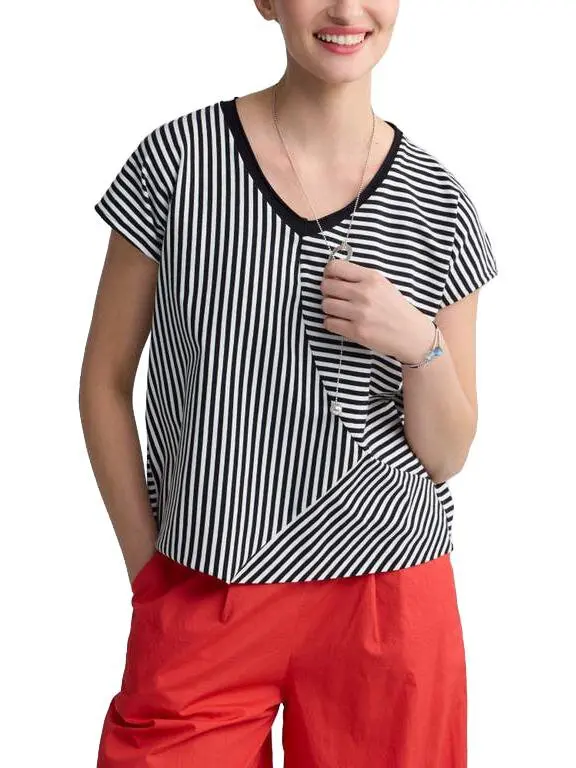 LUUKAA Vanya Striped Cotton Jersey V-neck Top - Black Strip