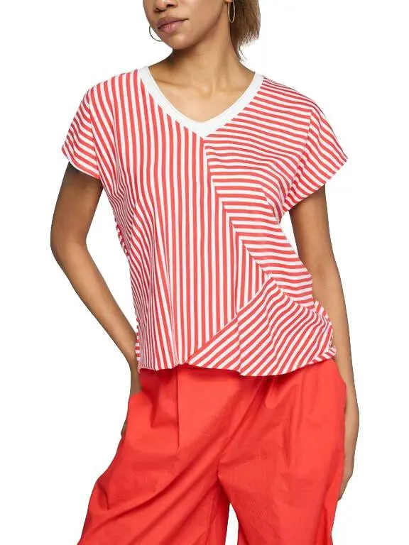 LUUKAA Vanya Striped Cotton Jersey V-neck Top - Mandarin Strip