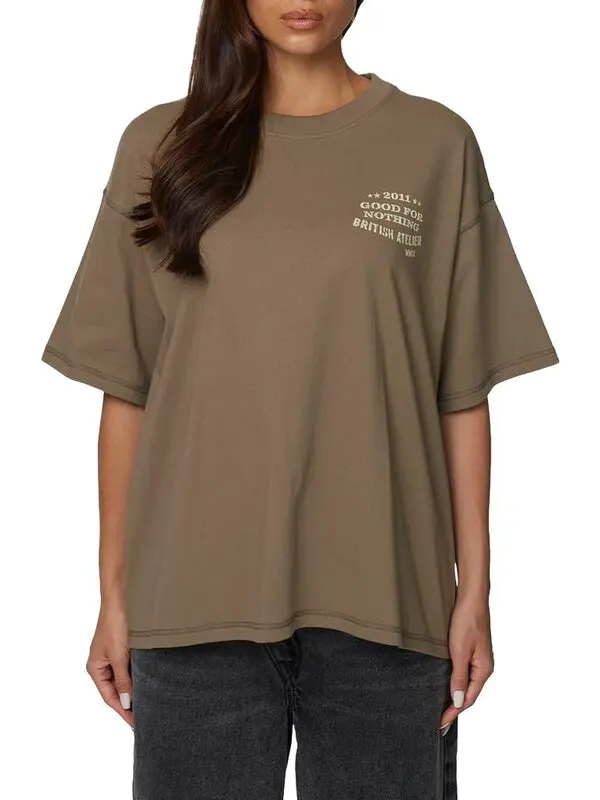 GOOD FOR NOTHING Oversized Stamp T-shirt - Brown
