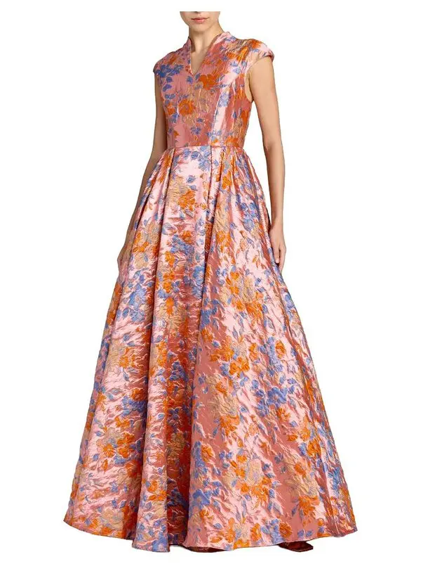 Mac Duggal Brocade Cap Sleeve Ballgown - Pink Multi
