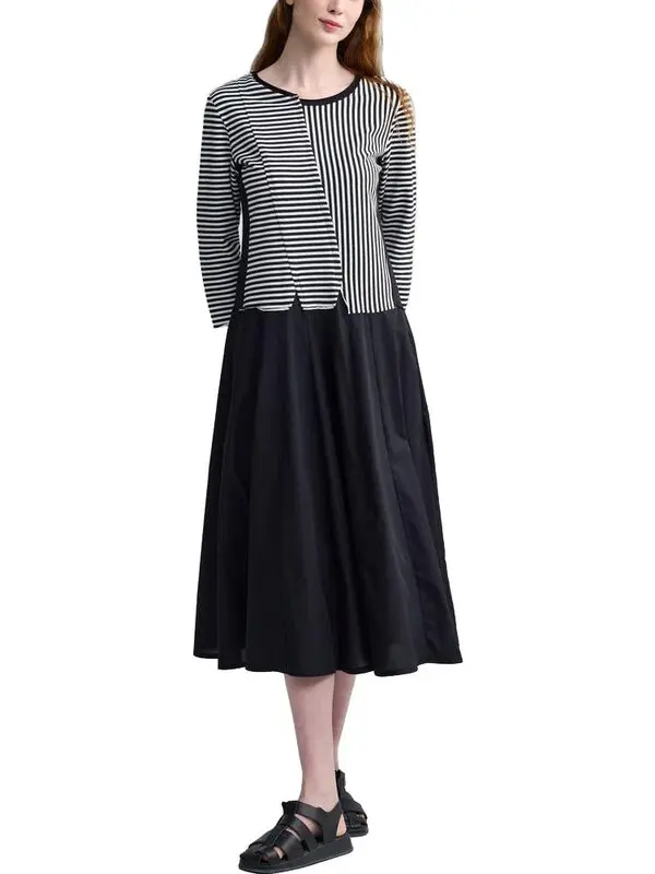 LUUKAA Avenia Mixed-media Striped Midi Dress - Black Strip