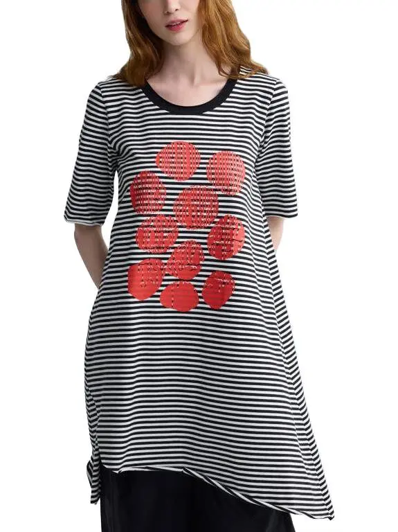 LUUKAA Zarael Striped Jersey Tunic With Graphic Dot Print - Black Strip