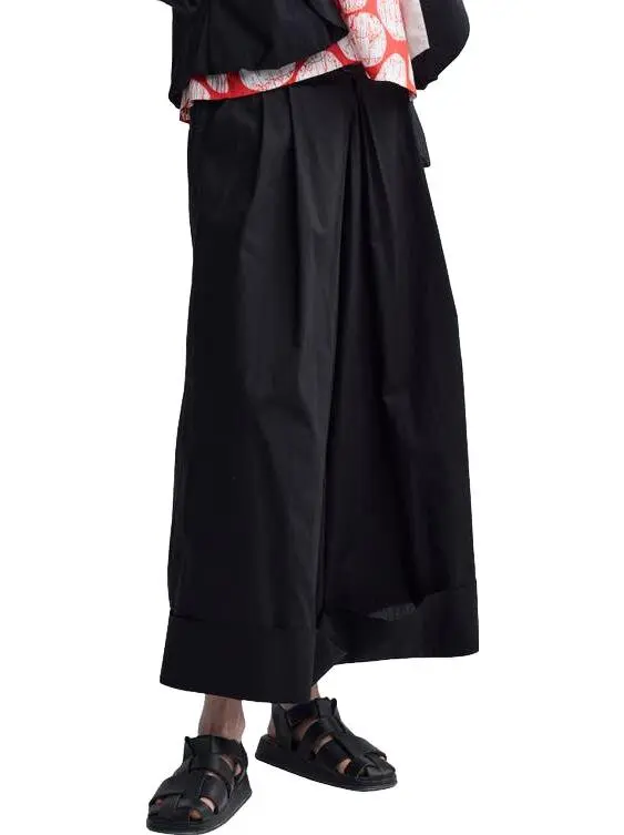 LUUKAA Misla Solid Wide-leg Poplin Pants - Black