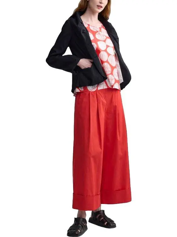 LUUKAA Misla Solid Wide-leg Poplin Pants - Mandarin Red