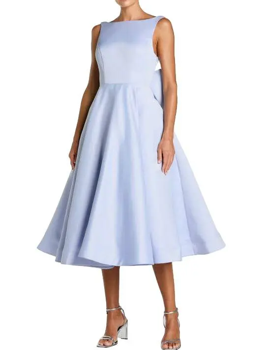 Mac Duggal Beaded Short Sleeve Crew Neck Sheath Midi Dress - Periwinkle