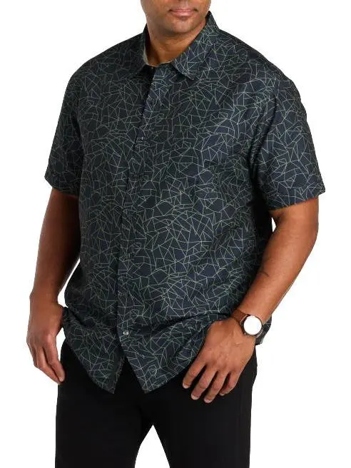 SYNRGY BY DXL Big & Tall Microfiber Abstract Lines Sport Shirt - Black