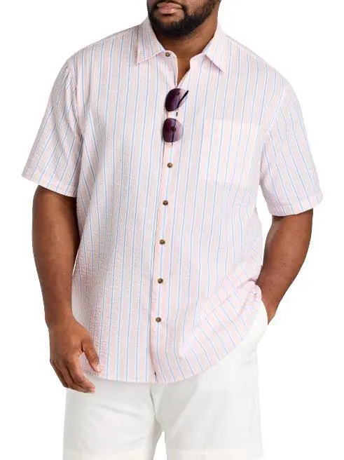 OAK HILL BY DXL Big & Tall Seersucker Stripe Sport Shirt V2 - Pink