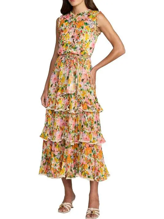 Mac Duggal Floral Tiered Ruffle Midi Dress - Multi