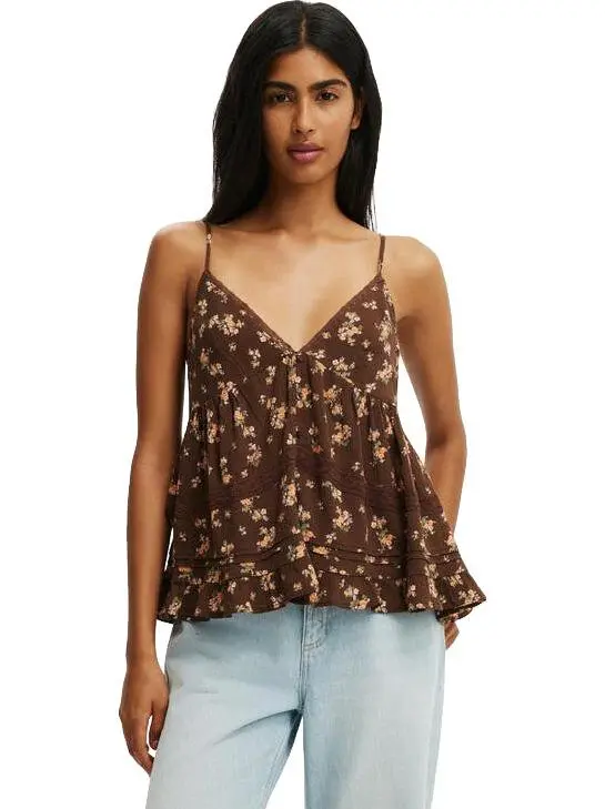 COTTON ON Billie Lace Babydoll Cami - Jenna Ditsy Dark Oak