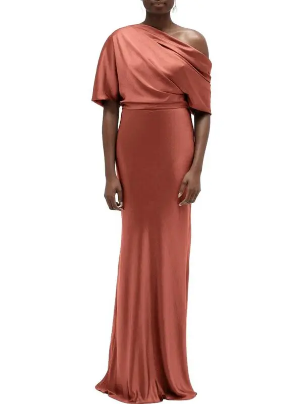 Amsale Liquid Satin Slouch Gown - Cayenne