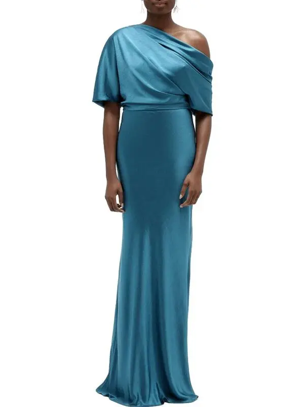 Amsale Liquid Satin Slouch Gown - Ocean