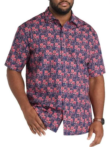 SYNRGY BY DXL Big & Tall Sketch Leaf Print Sport Shirt - Blue Multi