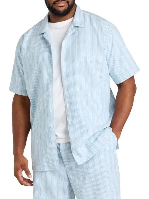 OAK HILL BY DXL Big & Tall Striped Cabana Camp Shirt - Blue Multi