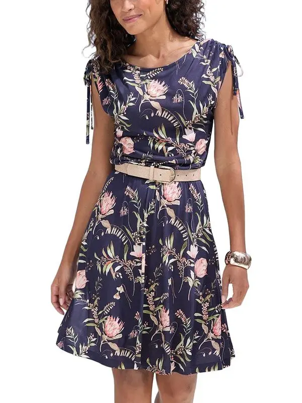 LASCANA Tie Detail Dress - Navy Printed