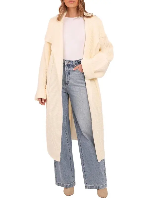 PETAL & PUP Nova Longline Cable Knit Cardigan - Cream