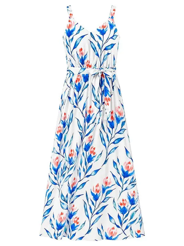 YUMI Floral Print Maxi Sun Dress - White