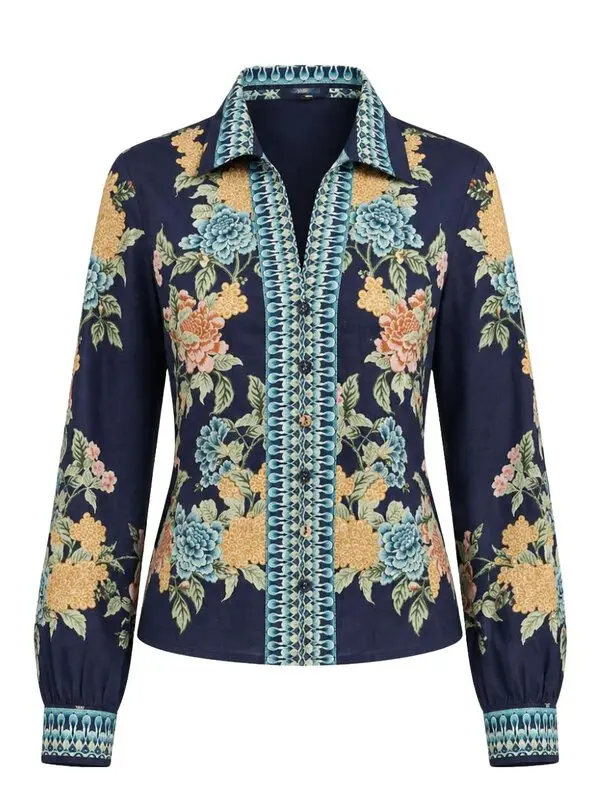 RAISHMA Amani Navy Printed Shirt - Blue