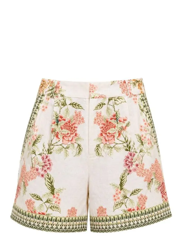 RAISHMA Amani Printed Cream Cotton Shorts - White