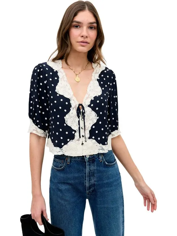 Rixo Ursula Layla Dot Regular Shirt - Navy