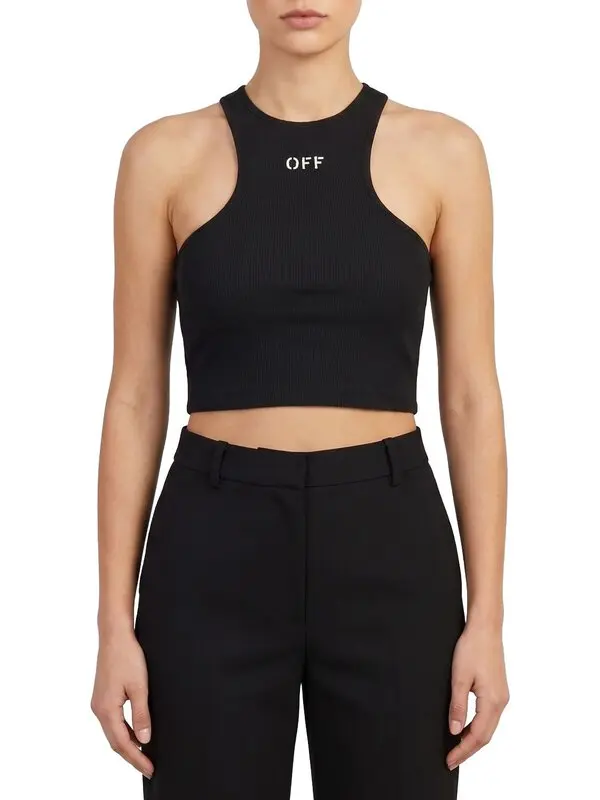 Off-White Ribbed Cropped Top - Black