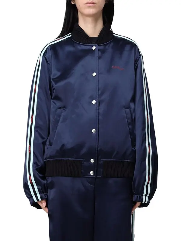 Off-White Satin Bomber Jacket - Blue