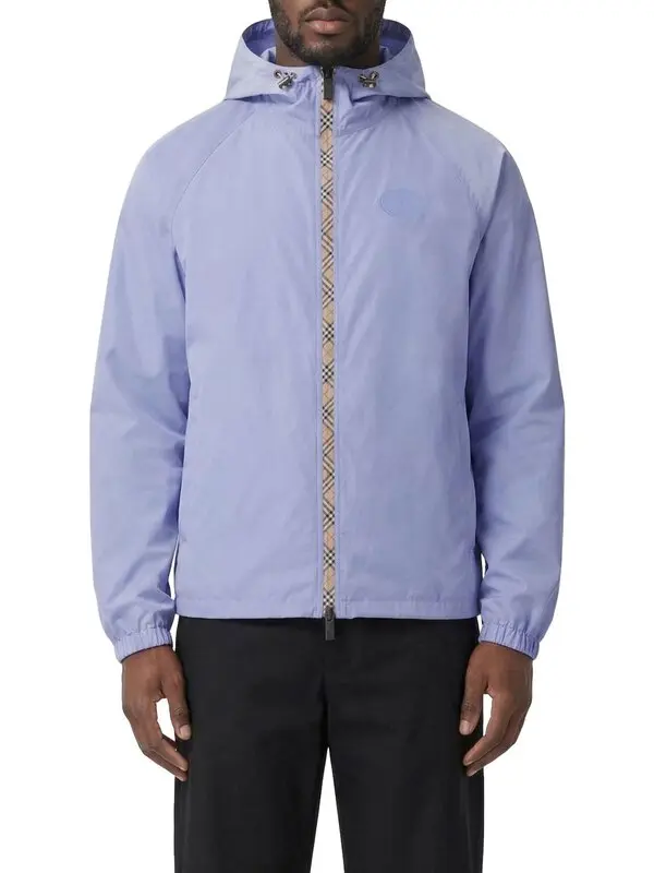 Burberry Zip-up Hooded Jacket With Signature Check Detail - Blue
