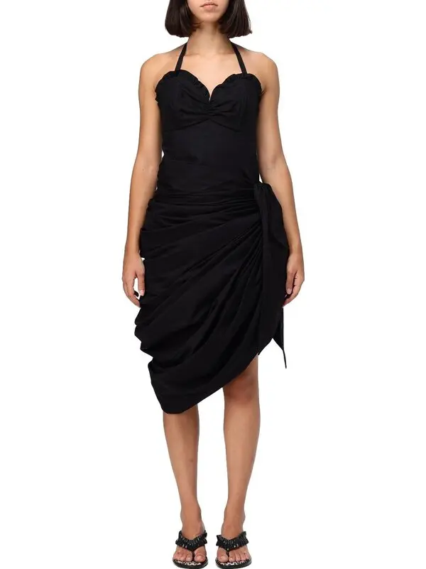 Chloé Asymmetric Draped Cotton Midi Dress - Black