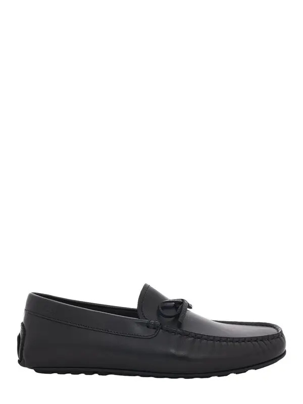 BOSS Smooth Leather Driver Loafers With Rubber Sole - Black