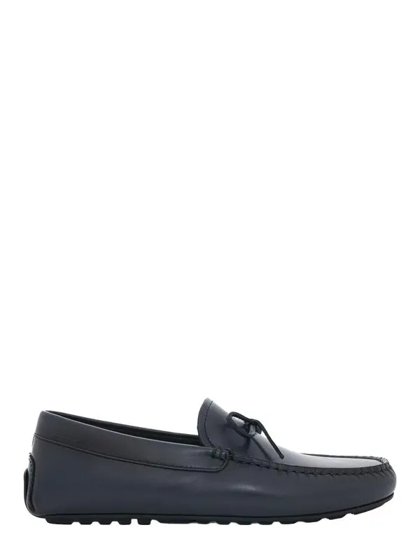 BOSS Smooth Leather Driver Loafers With Rubber Sole - Blue