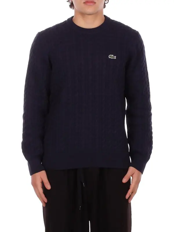 Lacoste Cable Knit Crewneck Sweater - Blue