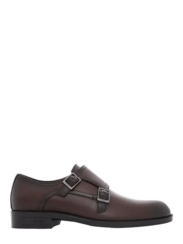 BOSS Smooth Leather Monk Strap Shoes - Brown