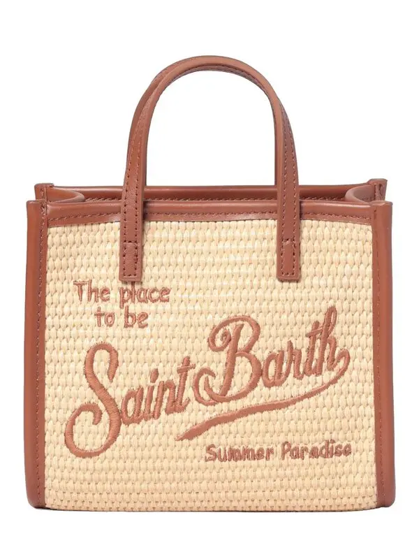 MC2 SAINT BARTH Vivian Straw And Faux Leather Handbag - Ecru