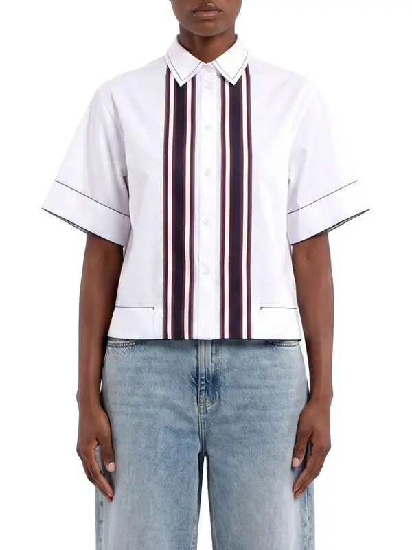 TELA Short Sleeve Shirt With Striped Detail - Red