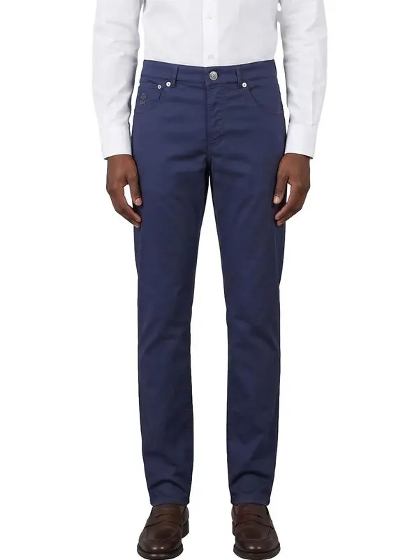 Brunello Cucinelli Cotton Stretch Slim Fit Trousers - Blue