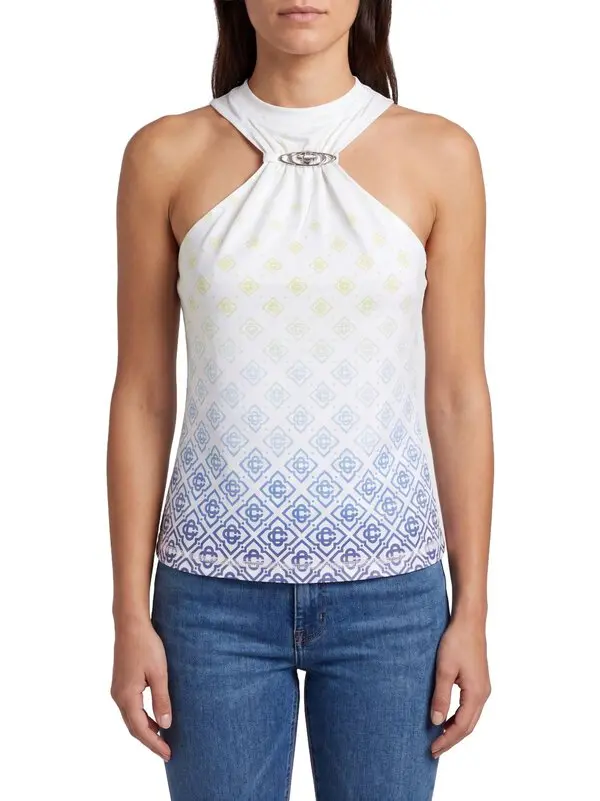 Casablanca Print Halter Neck Top - White