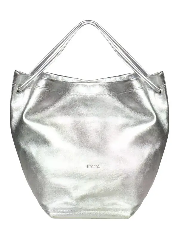 BIASIA Metallic Effect Leather Tote Bag - Silver