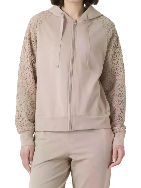 DIMENSIONE DANZA Lace Sleeve Zip-up Hoodie - Neutrals