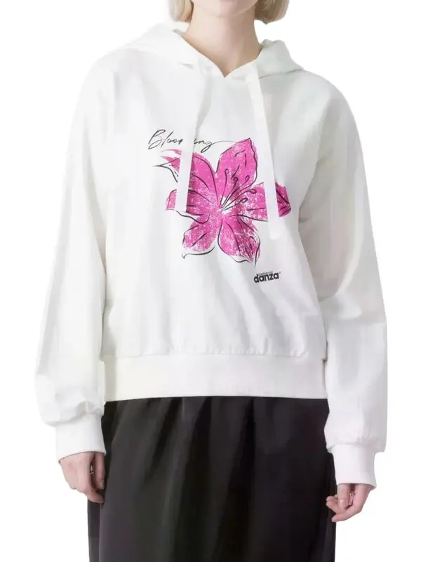 DIMENSIONE DANZA Floral Print Drawstring Hoodie - White