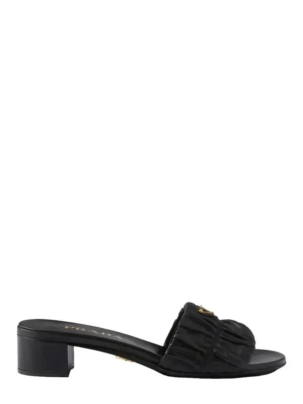 Prada Matelassé Nappa Leather Slides With Metal Triangle Logo - Black