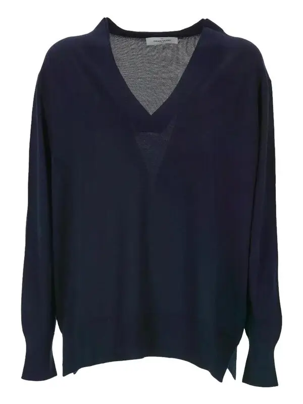 GRAN SASSO V-neck Wool Long Sleeve Top - Blue