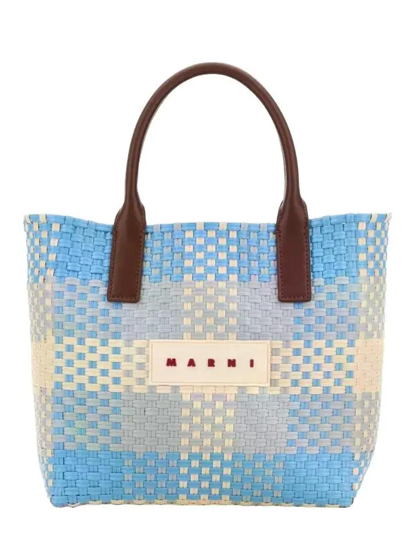 Marni Check-pattern Woven Tote Bag - Blue