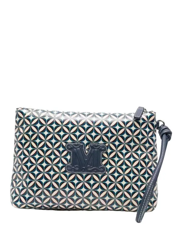 Max Mara Geometric Print Logo Patch Clutch Bag - White